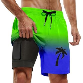 Generic Maillot de bain d&eacute;t&eacute; &agrave; manches courtes pour homme avec imprim&eacute; animal Capybara Mental State, vert, XXL