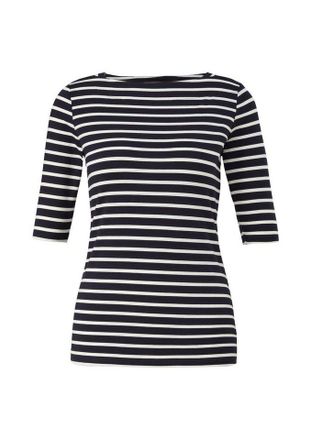 Comma Kurzarmshirt Streifenshirt mit halben &Auml;rmeln - Slim Fit