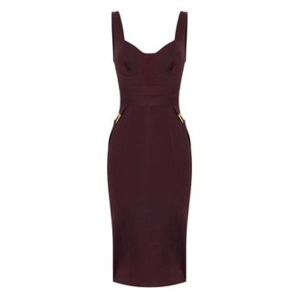 Elisabetta Franchi Femme, Robes, Rouge, Taille: 42 FR Robe Midi Avec Plaque Logo