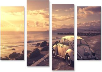 Islandburner Bild auf Leinwand Käfer am Strand bei Sonnenuntergang für Wohnzimmer Natur- Strandcafé Bilder Wandbilder Poster