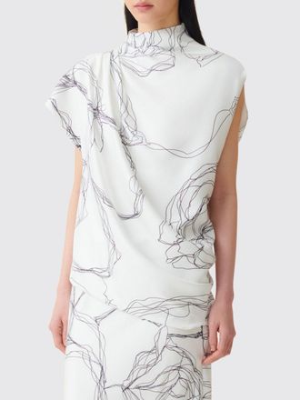 Fabiana Filippi Drapierte Bluse aus reiner Seide mit abstraktem Druck und Stehkragen