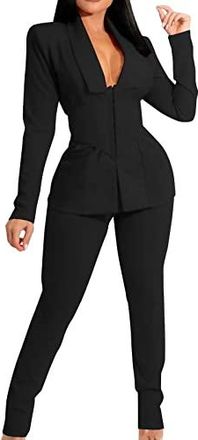 Generic Tailleur Femme avec Poche Femme Élégant Costume Costume Pantalon Complet Veste Élégant Cérémonie Casual Costume Blazer Ensemble de Robes de Couleur Un