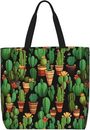 Generic Motif Cactus Sac Fourre Tout D&eacute;contract&eacute; Tote Bag Grand Sac Cabas Pour Voyage Travail Shopping