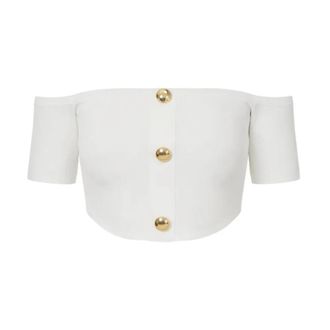 Elisabetta Franchi Oberteil aus Mikroflechtstrick - - Blouses & Shirts - Damen - Wei&szlig; - L