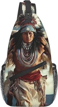 Generic Sac &agrave; bandouli&egrave;re traditionnel am&eacute;rindien &agrave; plumes et coucher de soleil dans le d&eacute;sert - Sac &agrave; dos de voyage pour homme - Sac &agrave; dos de randonn&eacute;e
