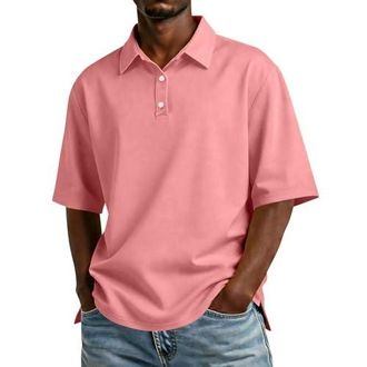 Generic Polo &agrave; manches courtes pour homme - Respirant - Pour l&eacute;t&eacute; - Pour les loisirs - Avec boutons - L&eacute;ger - Pour le sport - Basique, Rouge past&egrave;que (01), XX