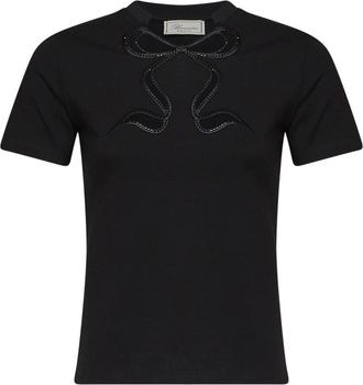 Blumarine T-shirt en jersey avec broderie strass - Femme - Tops - Noir - Taille: 40 FR