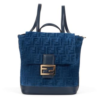 Fendi Womens Backpack Velvet Blue Cotton Backpacks
