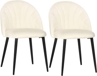 HOMCOM Lot de 2 chaises velours crème pieds métal noir dim. 52L x 54l x 79H cm