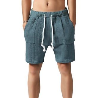 Generic QJDFLL Short d&eacute;t&eacute; Ample et d&eacute;contract&eacute; en Tricot Jacquard &eacute;pais pour Homme (Blue, XXL)