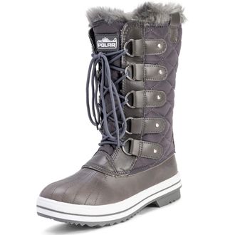 Polar Womens Snow Boot Nylon Tall Winter Snow Waterproof Warm Rain Boot - Gris/Gris - 37 - ZZCD0029