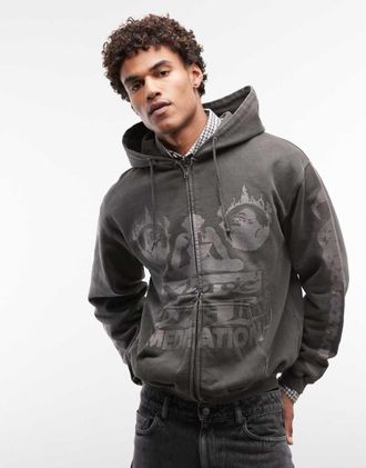 XLARGE Meditation - Sweat &agrave; capuche zipp&eacute; avec imprim&eacute; sur lensemble - Marron-Neutral