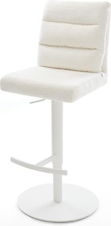 DELIFE Barstuhl Pela-Flex Boucl&eacute; Soft Beige Drehfu&szlig; h&ouml;henverstellbar Metall Wei&szlig;, Barst&uuml;hle