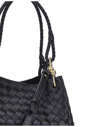 Bottega Veneta Womens Shoulder Bag Intrecciato Leather Black Black-Brass Lamb Black/brass