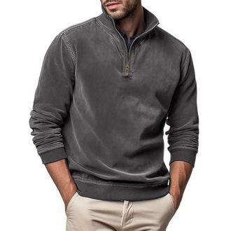 Generic Polo en polaire &agrave; manches longues - Haut thermique avec fermeture &eacute;clair 1/4 - Sweat-shirt confortable - Couleur unie - T-shirt Henley - Hiver - Print