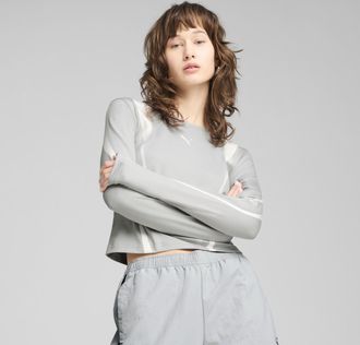 Puma DARE TO Longsleeve mit Grafik Damen, Kleidung, Grau, L