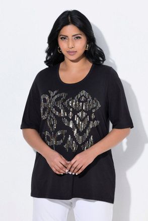 Ulla Popken T-Shirt T-Shirt Pailletten Classic Rundhals Halbarm