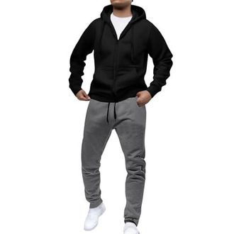 Generic Surv&ecirc;tement De Sport Pour Homme, Sweat &Agrave; Capuche Zipp&eacute; Manches Longues Et Pantalon Ensemble De 2 Pi&egrave;ces, Ample Et Confortable, V&ecirc;tements Chaud Fitness