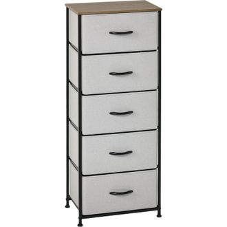 HOMCOM Homcom - Chiffonnier meuble de rangement 5 tiroirs - dim. 45L x 30l x 116H cm - structure acier noir tissu pliant gris