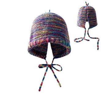 Generic Bonnet dhiver pour femme, chapeau de p&ecirc;cheur au crochet - Bonnet dhiver avec bonnet au crochet r&eacute;tro - Bonnet chaud tricot&eacute; color&eacute;, bonnet dhiver fabr