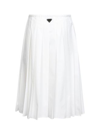 Prada Womens White Technical Cotton Blend Pleated Midi Skirt Polyester