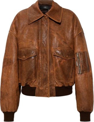 Amiri Femme, Vestes, Brun, Taille: 36 FR Blouson en cuir &agrave; effet vieilli