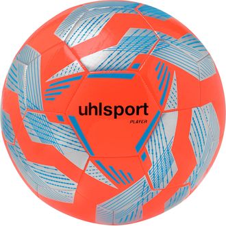 Uhlsport Player Fu&szlig;ball Fussball Ball f&uuml;r Erwachsene - Gr&ouml;&szlig;e 5, Fluo rot/Silber/Cyan