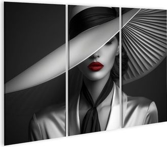 Islandburner Bild auf Leinwand Frau Mit Hut Und Roten Lippen Im Stilvollen Outfitklassiker Bilder Wandbilder Poster