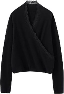 Dissa Pull Cachemire Femme Col V Uni Tricot&eacute; en Vrac Manches Longues Fin Pull en Cachemire et Laine,Noir,EU 42,MY2575