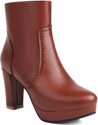 Generic Bottines &agrave; talon carr&eacute; et bout rond pour femme avec fermeture &eacute;clair lat&eacute;rale - Chaussures dhiver chaudes en peluche, marron, 38.5 EU