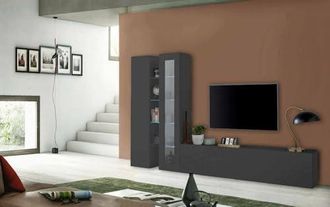 Dmora Ausgestattete Wand Dimitri, 3-türiges TV-Ständer-Wohnzimmerset, Mehrzweck-Wohnzimmermöbel mit Vitrine und LED-Licht, 100% Made in Italy, 280 x 30 x 18