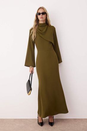 Trendyol Modest Damen Khaki Einfarbig Maxi Lang Casual A-Linie Modest Abend Kleider