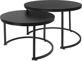ML Design ML-Design Couchtisch 2er Set rund &Oslash;59x40cm/&Oslash;74x48cm, Schwarz matt MDF-Platte, Schwarze Metallrahmen, Beistelltisch-Set, Satztische in 2 Gr&ouml;&szlig;en, 2