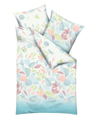 JACK by Kaeppel 2tlg. Edel Seersucker Bettwäsche 135x200cm Matisse Orange Mint Pastell Blätter Abstrakt, Farbe:Blau