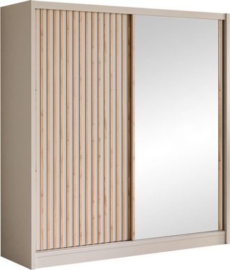 Mirjan24 Kleiderschrank Lylkun Lux 203 L mit Spiegel, Schiebet&uuml;renschrank mit Einlegeb&ouml;den und 2 Kleiderstangen, Schlafzimmerschrank, Garderobenschrank (Cashme