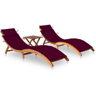 vidaXL Vidaxl - Sonnenliegen 2 Stk. mit Tisch und Auflagen Massivholz Akazie 902835