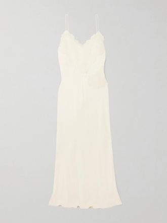 Róhe Maxikleid Aus Satin Mit Spitzenbesätzen - Creme