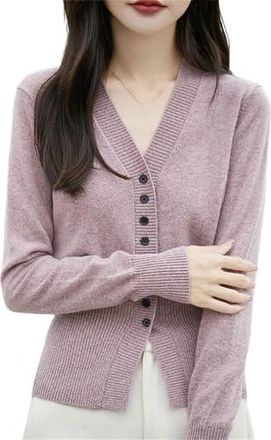 Generic Cardigan dhiver &agrave; simple boutonnage pour femme Col en V Mode cor&eacute;enne Pull tricot&eacute; doux et chaud, Taro violet., Taille S