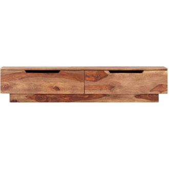 vidaXL Vidaxl - Meuble TV en bois massif 145x30x30 cm - Finition marron clair - 2 tiroirs - Design rustique et esth&eacute;tique