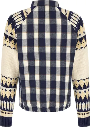 Dsquared2 Check and Jacquard Knit Hybrid Shirt - Navy