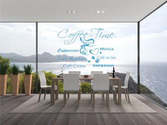 Indigos UG Wandtattoo Wohnzimmer - Wandaufkleber Kaffeezeit -108cm x 80cm Light Blue E955 - Aufkleber Kinderzimmer Schlafzimmer Küche Badezimmer Büro Dekoration