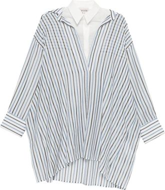 Semicouture Femme, Blouses et Chemises, Bleu, Taille: 36/38 FR Chemise &agrave; rayures col en V