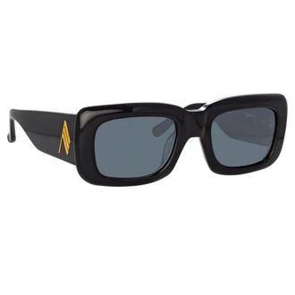 Linda Farrow Schwarze Rechteckige Sonnenbrille mit Gold Details - - Accessories - Damen - Schwarzk - ONE SIZE
