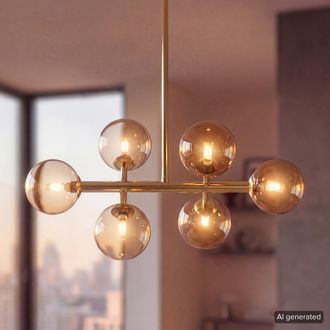 Loistaa home24 Deckenleuchte 6-flammig 60 x 70 x 33cm Gold/Gold Material: Glas, Metall LED G9