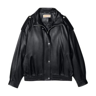 Michael Kors Femme, Vestes, Noir, Taille: 36/38 FR Blouson en cuir oversize