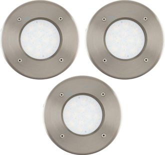 Eglo 3er Set LED Bodeneinbauleuchte Lamedo, 1 flammige Einbauleuchte, Wegelampe aus Edelstahl, Farbe: Silber, Glas: Weiß, satiniert, eckig, IP67