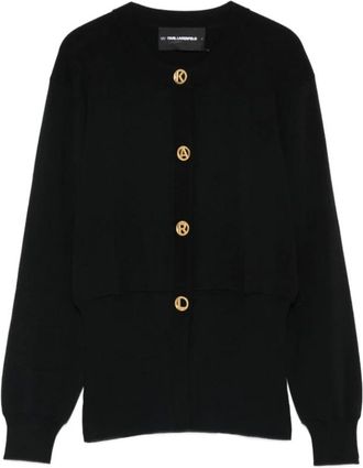 Karl Lagerfeld Femme, Pulls, Noir, Taille: 40 FR Cardigan Boutonn&eacute;