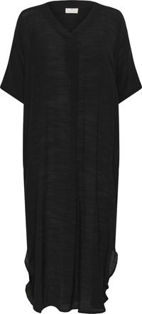 Kaffe Damen Womens Maxi Dress Pockets V-Neck Loose Fit Half Sleeves Round Hem Kleid, Tiefschwarz, 38