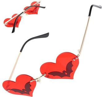 Hemobllo Lunettes de Soleil de Coeur sans Monture Verres Rouges Monture Dor&eacute;e Lunettes Fun et Funky pour Femmes Accessoires de F&ecirc;te et Photo L&eacute;g&egrave;res et R&eacute;sista