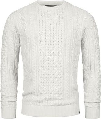 Indicode Hommes INBellin Pullover | Pull à col Rond White Asparagus XL